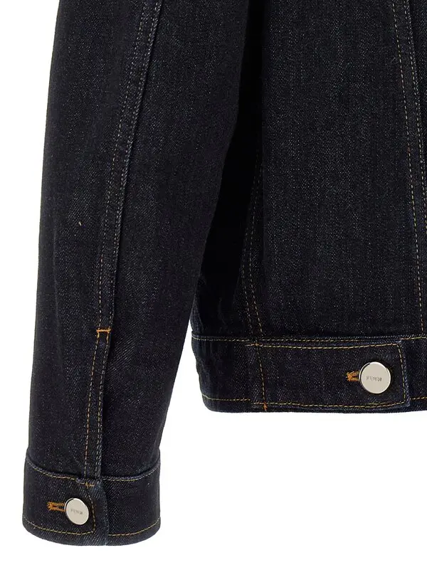 Fendi Crest Embroidered Denim Jacket - Blue