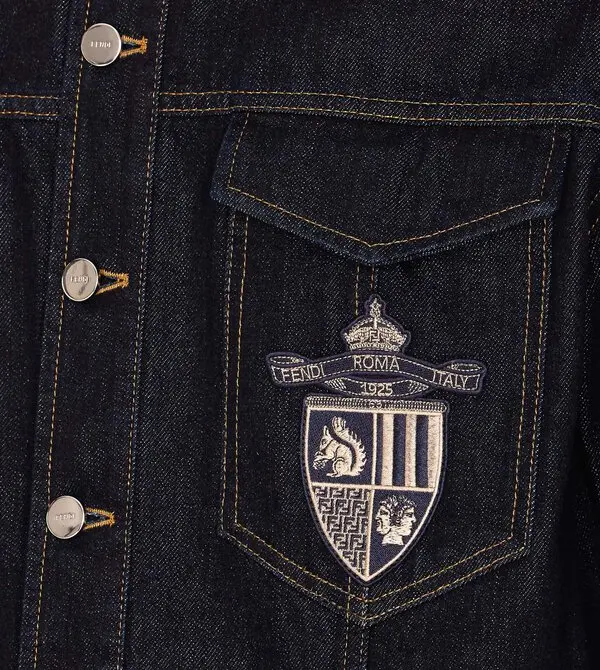 Fendi Crest Embroidered Denim Jacket - Blue