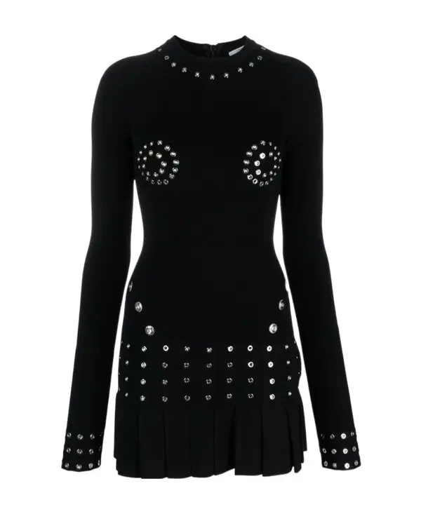 Off-White Embellished Crewneck Long-sleeved Dress