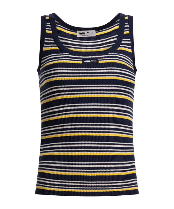 Miu Miu Striped Ribbed Vest - Blue