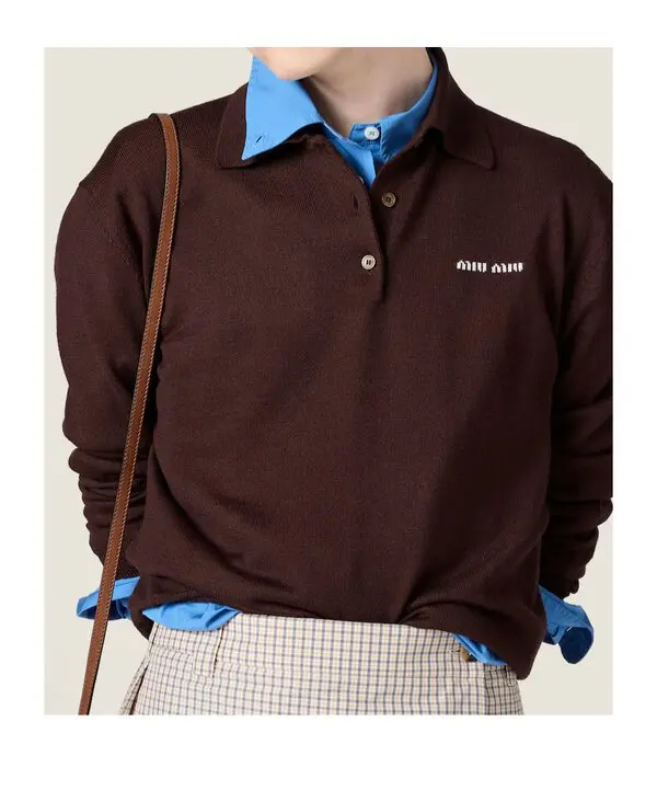 Miu Miu Logo Embroidered Knitted Polo Shirt
