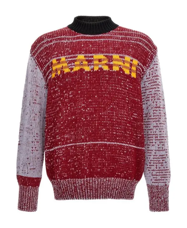 Marni Logo Intarsia Crewneck Jumper - Red