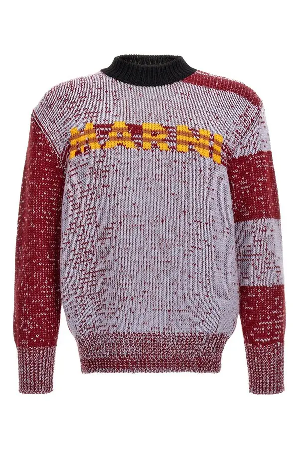 Marni Logo Intarsia Crewneck Jumper - Red