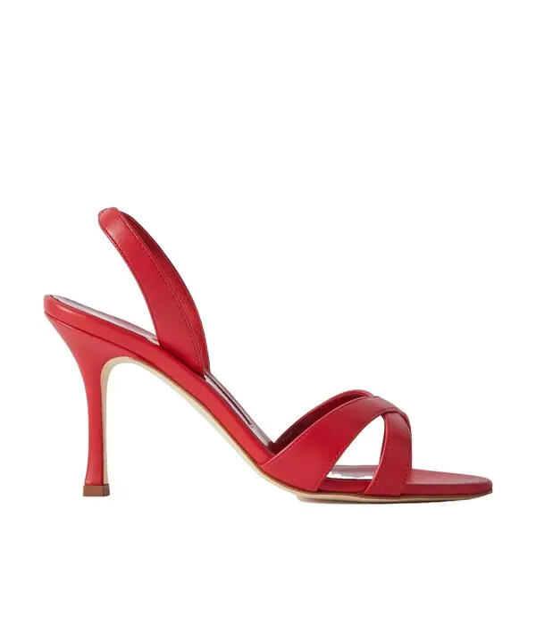 Manolo Blahnik Round Toe High Heel Sandals - Red
