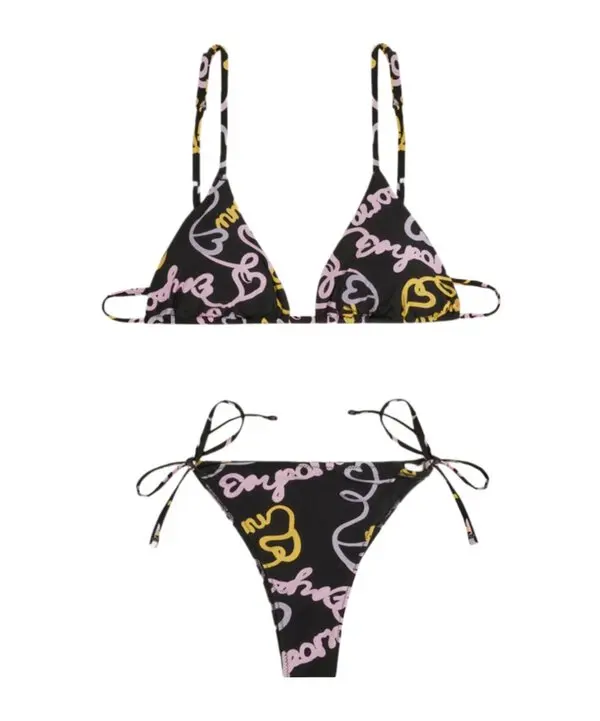 Emporio Armani Logo Print Triangle Bikini - Black
