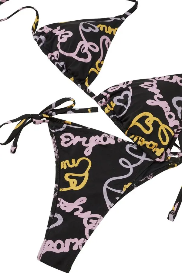 Emporio Armani Logo Print Triangle Bikini - Black