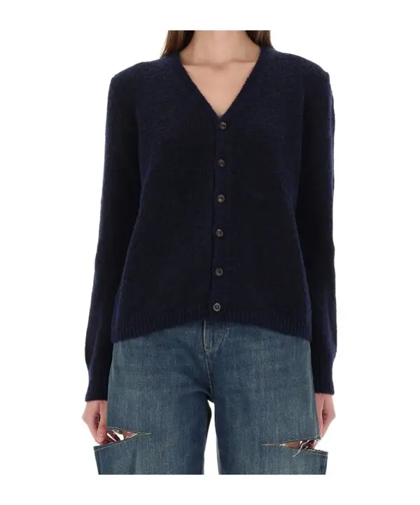 MAISON MARGIELA V-neck Knitted Cardigan - Navy Blue