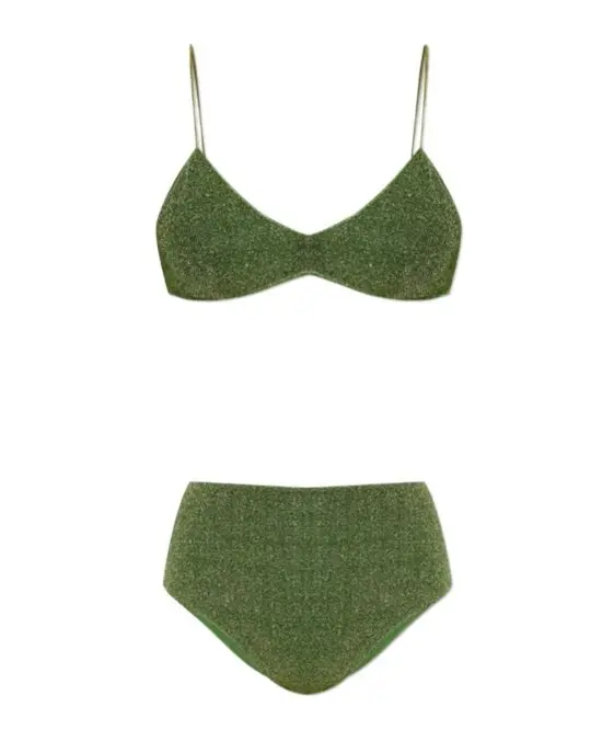 Oseree Metallic Effect Triangle Bikini Set - Green