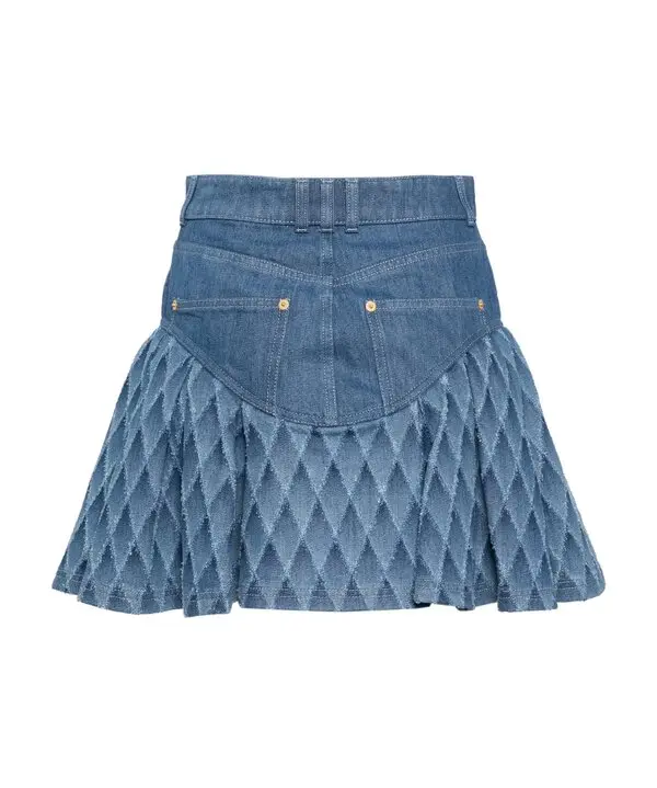 Balmain Short Skirt In Laser-cut Denim