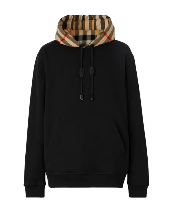 Burberry Drawstring Hoodie With Contrast Plaid Lining