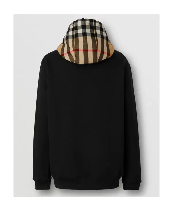 Burberry Drawstring Hoodie With Contrast Plaid Lining