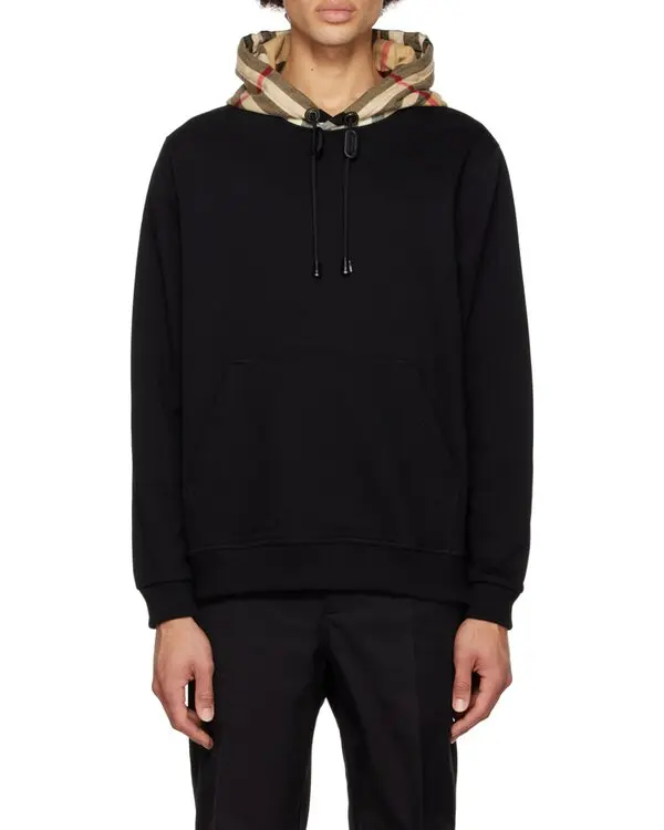Burberry Drawstring Hoodie With Contrast Plaid Lining