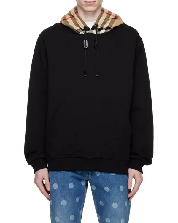 Burberry Drawstring Hoodie With Contrast Plaid Lining
