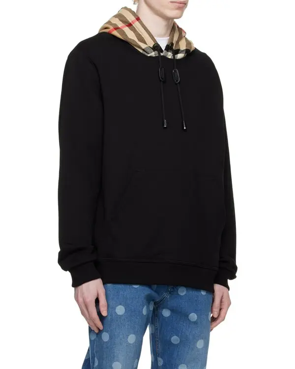 Burberry Drawstring Hoodie With Contrast Plaid Lining