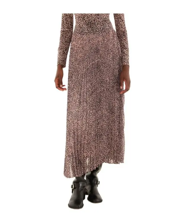 Farm Rio Pleated Leopard Print Midi Skirt - Brown