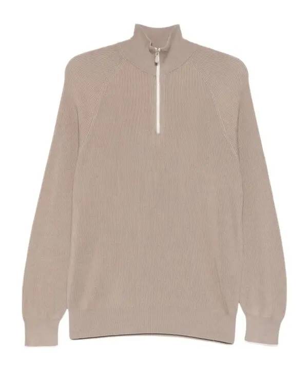 Brunello Cucinelli Ribbed Half-zip Sweater - Nude