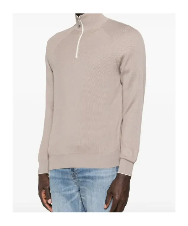 Brunello Cucinelli Ribbed Half-zip Sweater - Nude