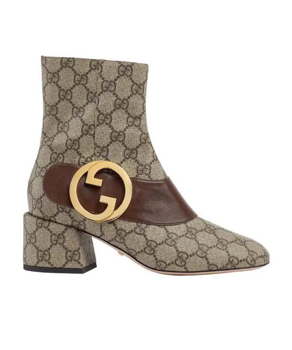 Gucci Blondie Gg Supreme Ankle Boots With Gold-tone Interlocking G Detail