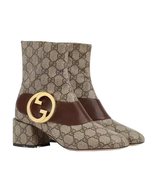 Gucci Blondie Gg Supreme Ankle Boots With Gold-tone Interlocking G Detail