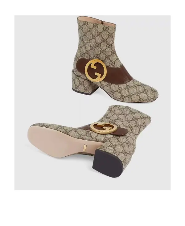 Gucci Blondie Gg Supreme Ankle Boots With Gold-tone Interlocking G Detail