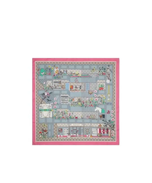 Gucci Printed Silk Twill Carr - Gray