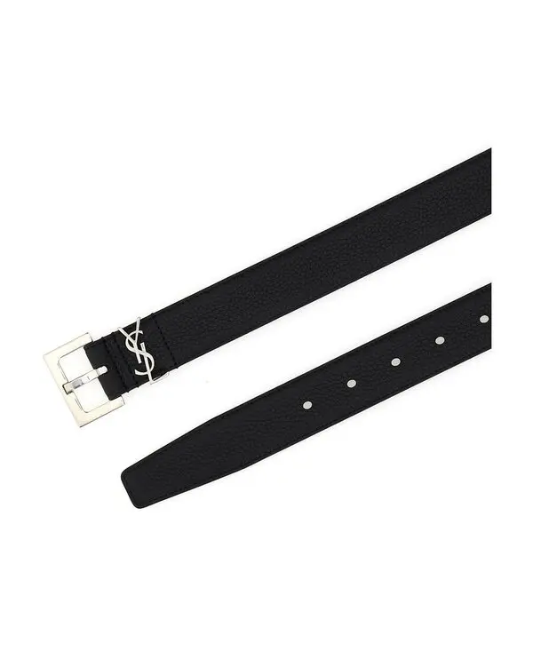 Saint Laurent Monogram Logo Plaque Belt - Black