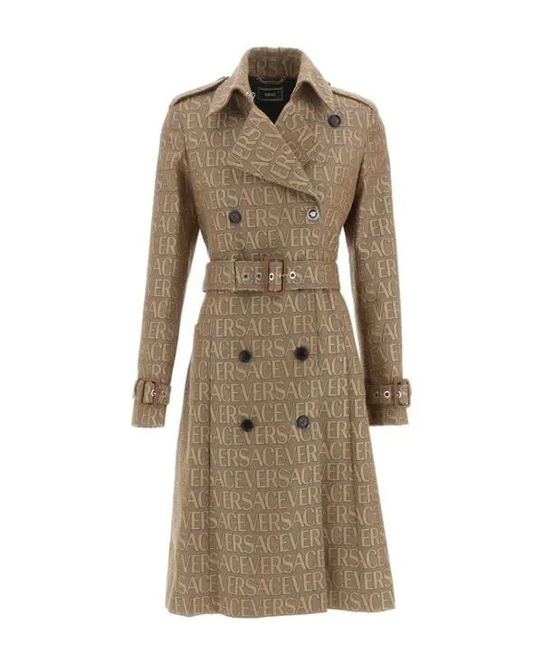 Versace Allover Jacquard Double Breasted Trench Coat
