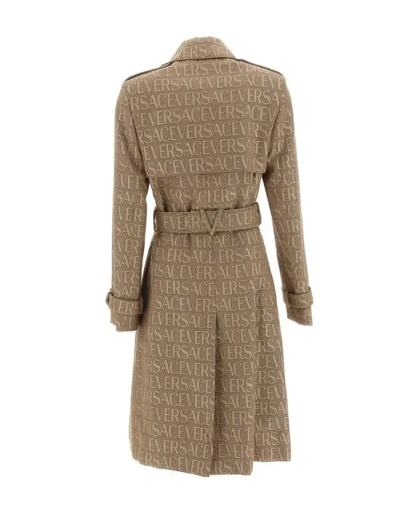 Versace Allover Jacquard Double Breasted Trench Coat