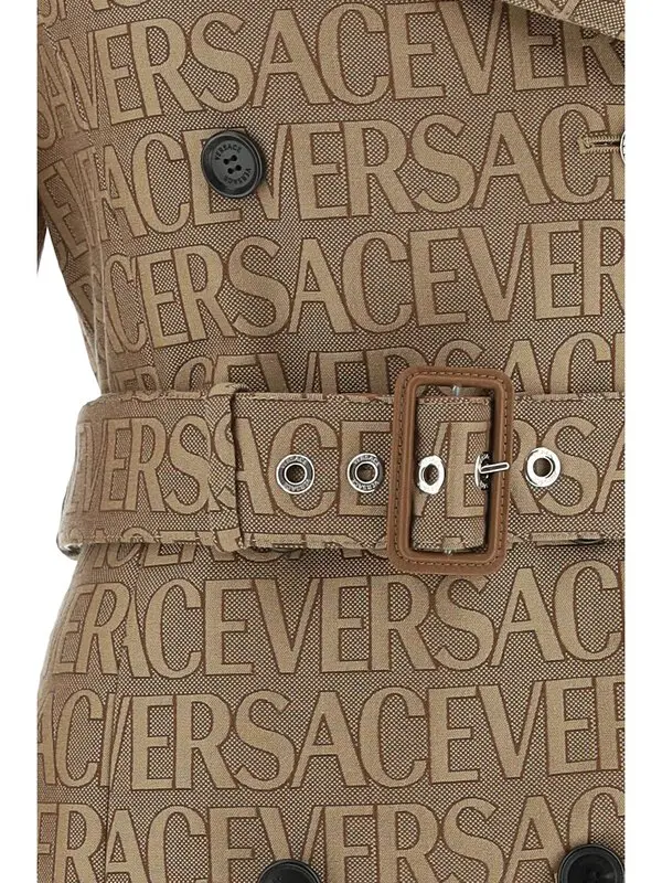 Versace Allover Jacquard Double Breasted Trench Coat