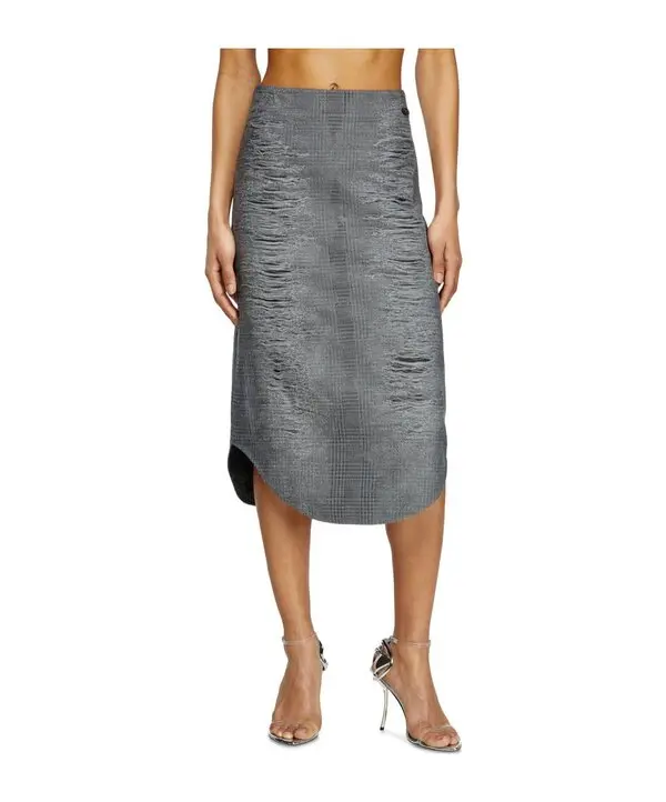 DIESEL® O-tavy Checked Distressed Midi Skirt