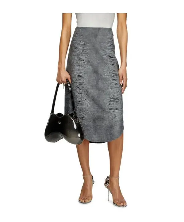 DIESEL® O-tavy Checked Distressed Midi Skirt