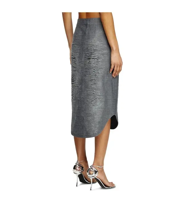 DIESEL® O-tavy Checked Distressed Midi Skirt