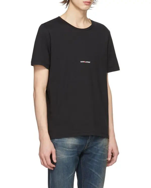 Saint Laurent Logo Printed Crewneck T-shirt - Black