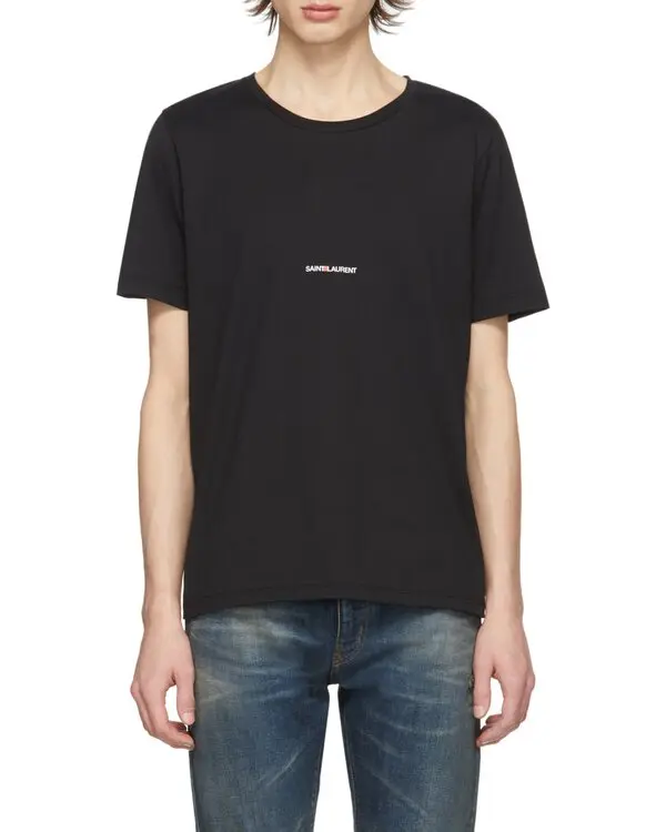 Saint Laurent Logo Printed Crewneck T-shirt - Black