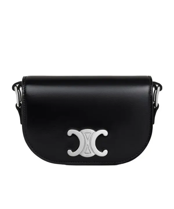 Celine Mini Crossbody Bag Triomphe In Shiny Calfskin - Black