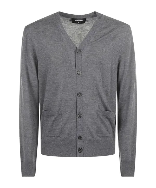 Dsquared2 Logo Embroidered Knitted Cardigan - Gray