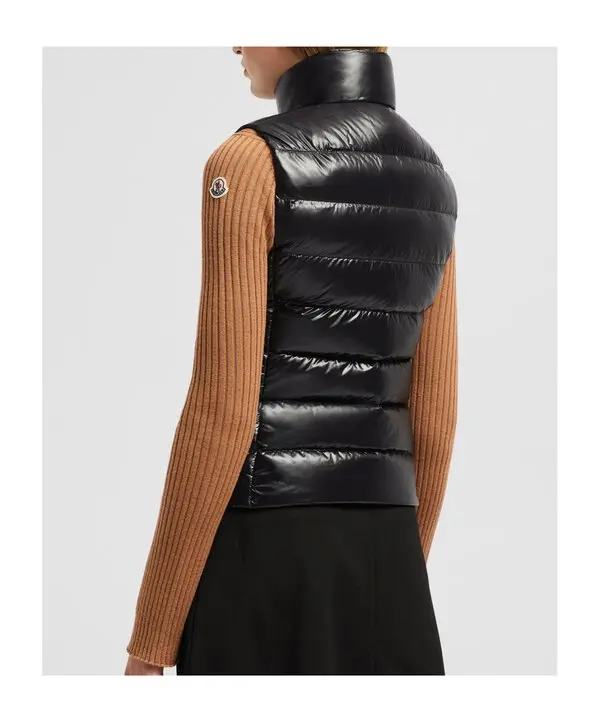 Moncler Ghany Logo Patch Zip-up Padded Vest - Black