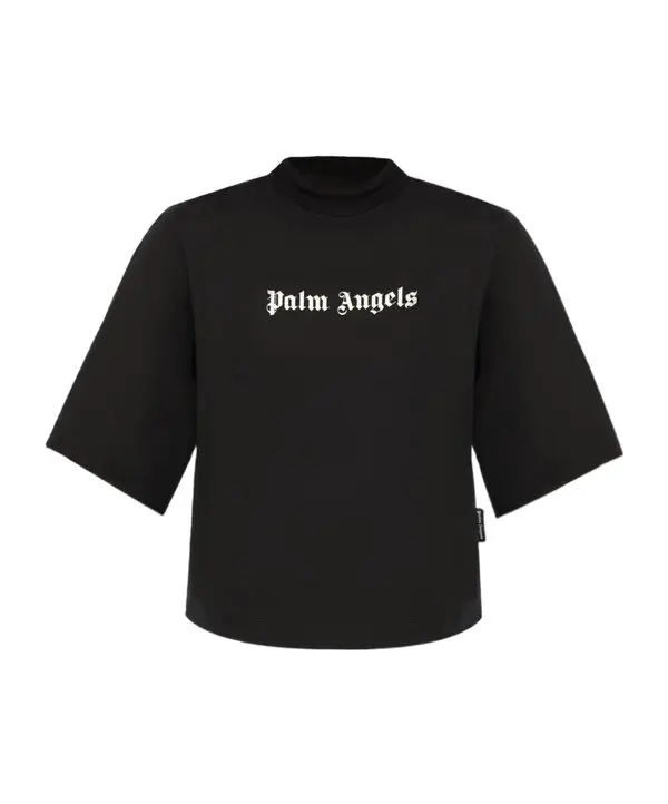 Palm Angels Logo Printed Mock Neck T-shirt - Black