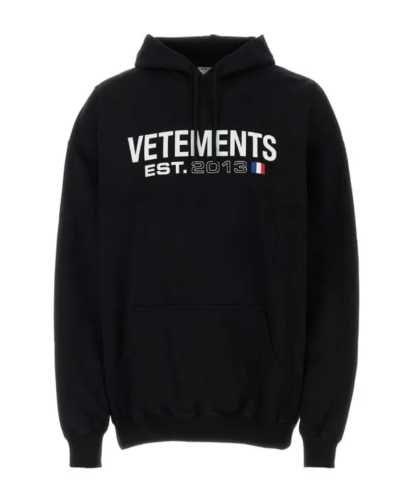 Vetements Logo Printed Drawstring Hoodie - Black