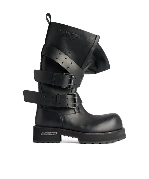 Balenciaga Buckled Round-toe Leather Boots - Black