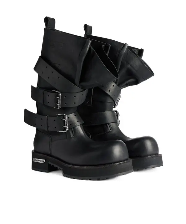 Balenciaga Buckled Round-toe Leather Boots - Black