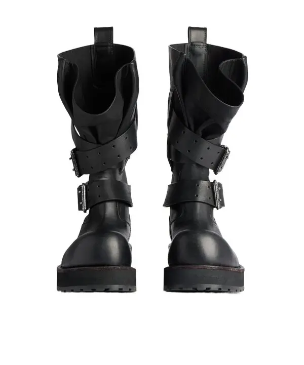 Balenciaga Buckled Round-toe Leather Boots - Black