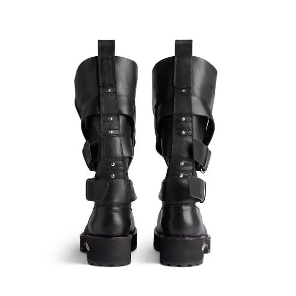 Balenciaga Buckled Round-toe Leather Boots - Black