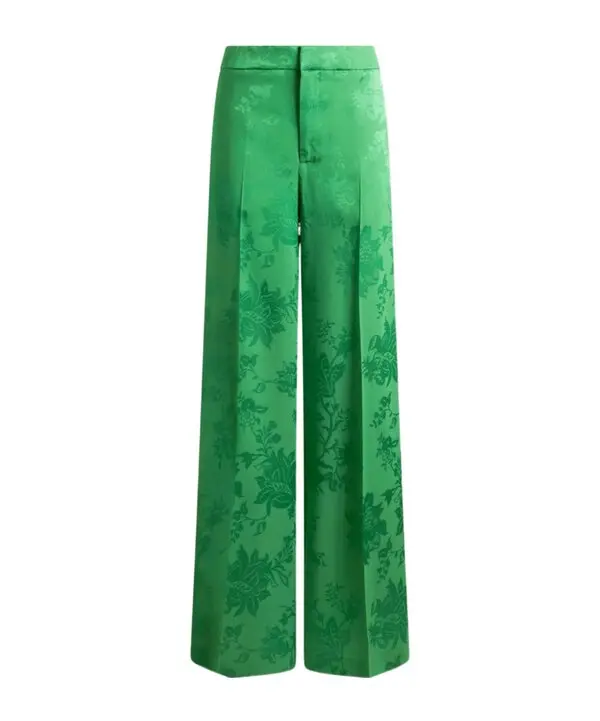 Etro Wide-leg Floral Jacquard Trousers - Bright Green