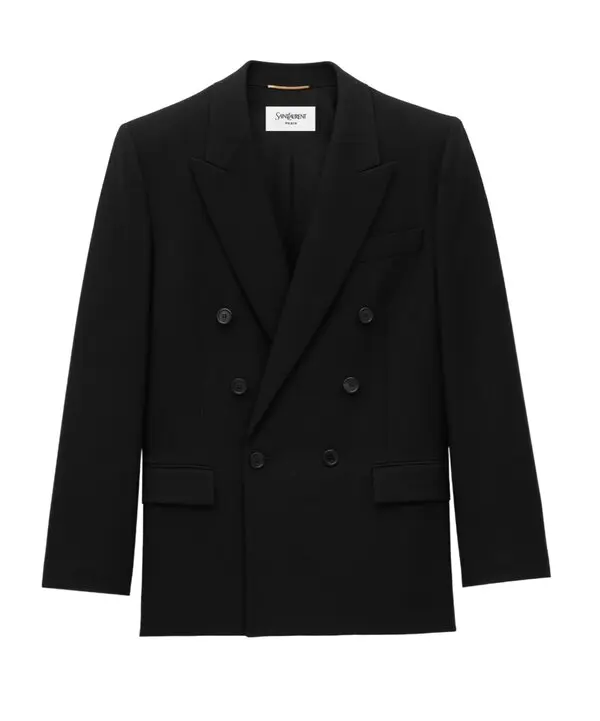 Saint Laurent Cassandre Double-breasted Wool Gabardine Blazer - Black