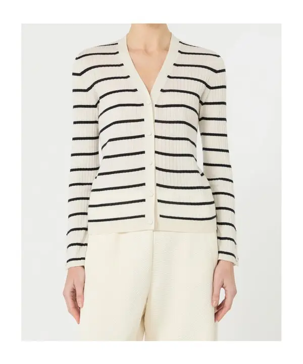 Max Mara Pedale V-neck Striped Knitted Cardigan - Ivory