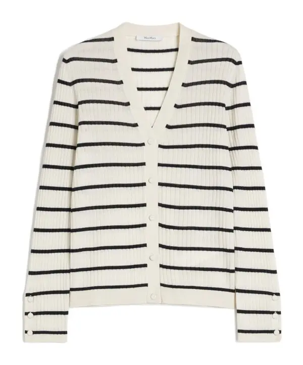 Max Mara Pedale V-neck Striped Knitted Cardigan - Ivory