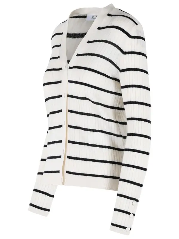 Max Mara Pedale V-neck Striped Knitted Cardigan - Ivory