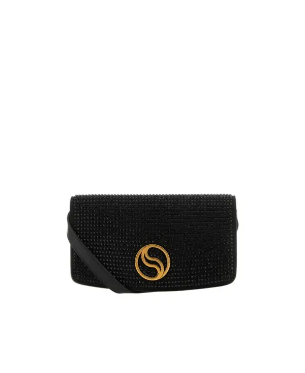 Stella McCartney Rhinestones-embellished S-wave Mini Wallet - Black