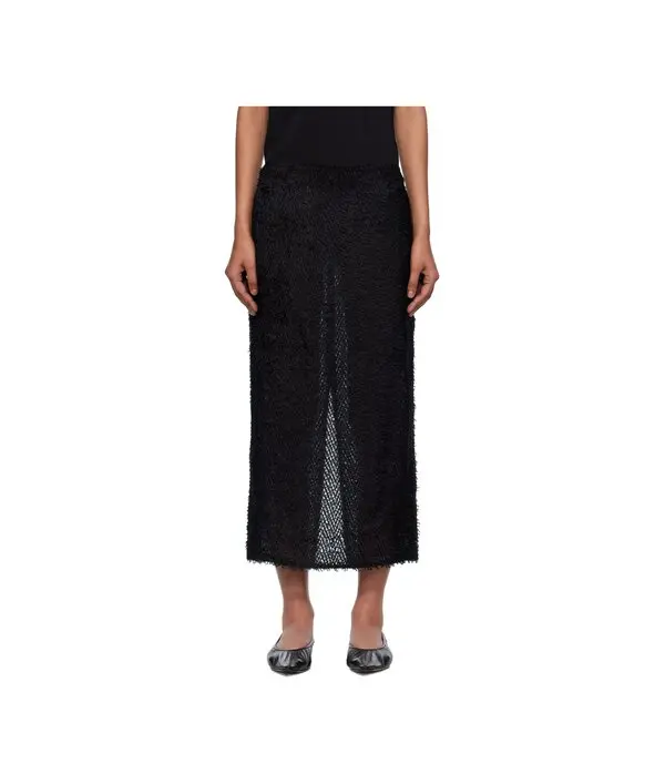 ST. AGNI Feather Embellished Midi Skirt - Black
